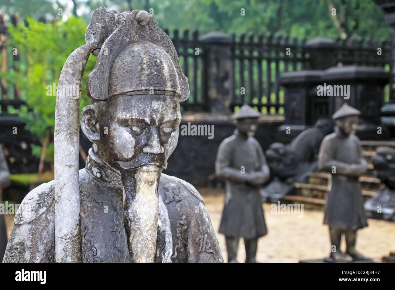 Group of mandarin stone soldier sculptures in yard of mausoleum of ...