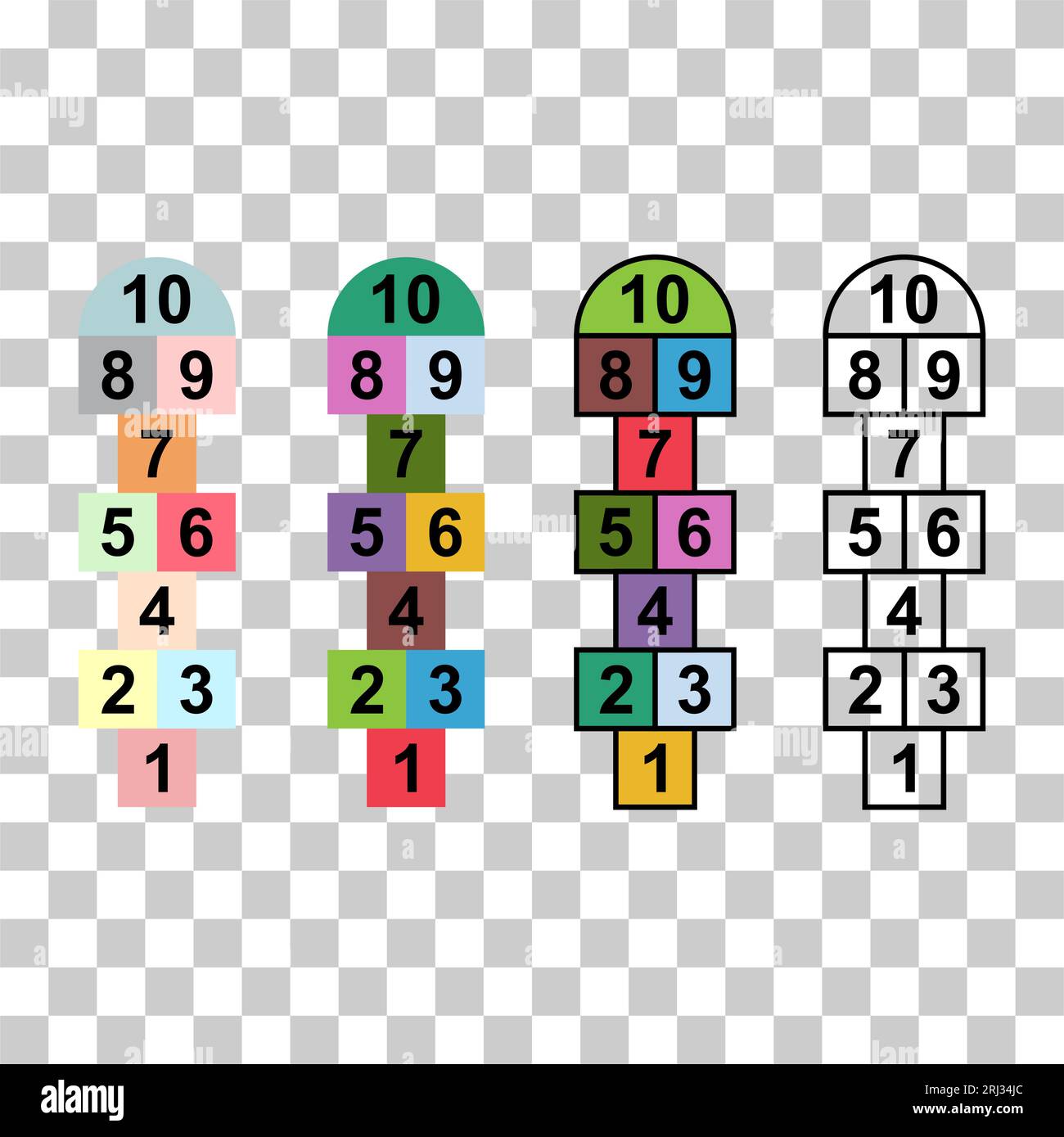 Set of Hopscotch outdoor icon, fun play jump active game kid, street ...