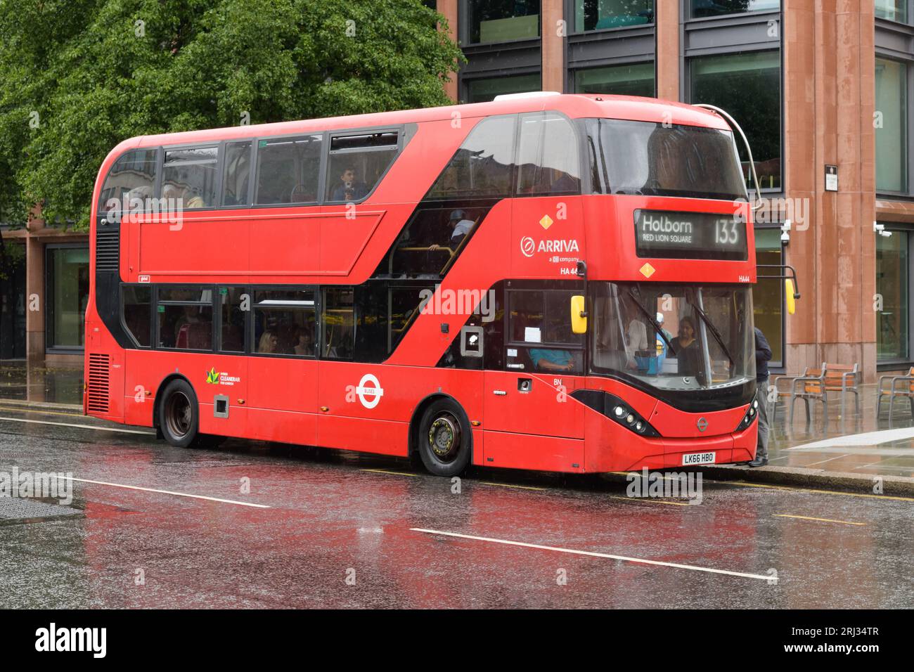 London, UK - July 30, 2023; London red double decker hybrid bus by ...