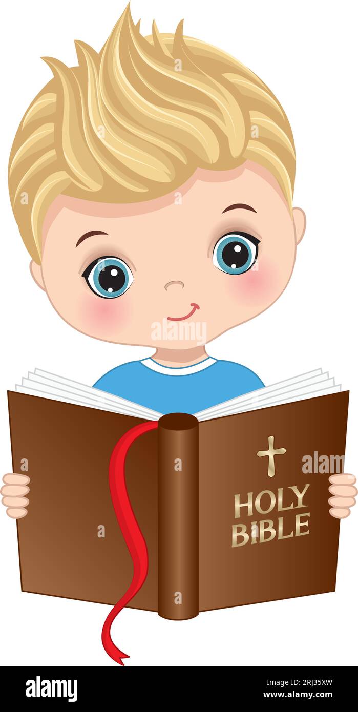 Vector Cute Little Boy Studying Bible Stock Vector Image & Art - Alamy