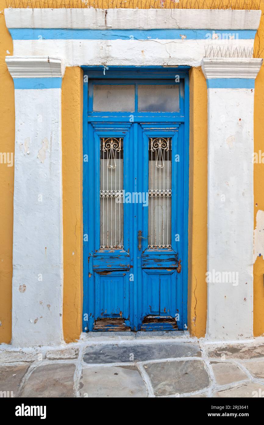 Traditional wooden door at the picturesque village of Lefkes in Paros ...