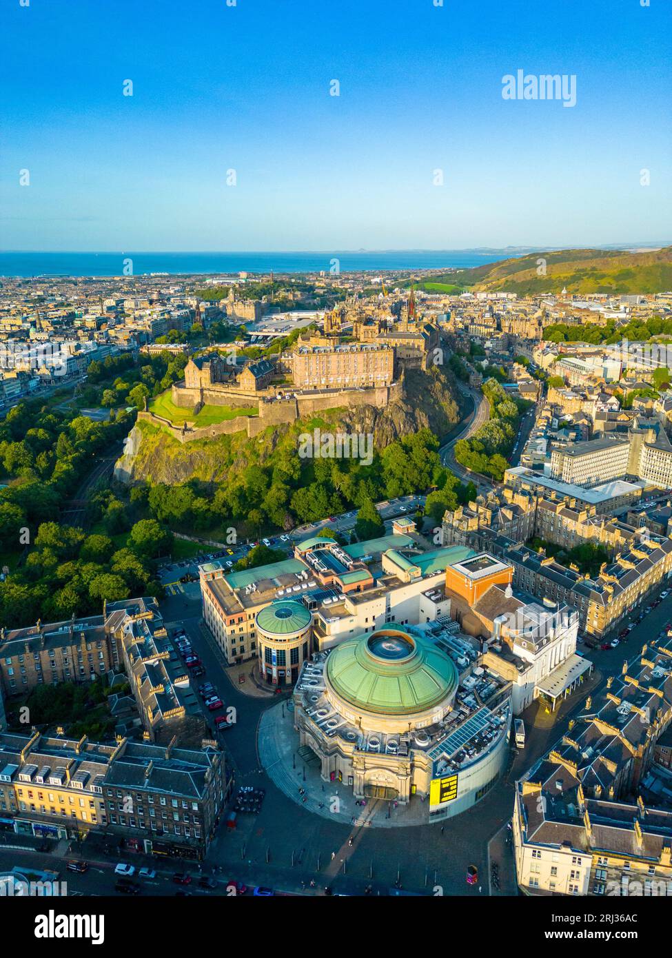 Aerial view of Edinburgh Castle and Usher Hall, Traverse Theatre and ...