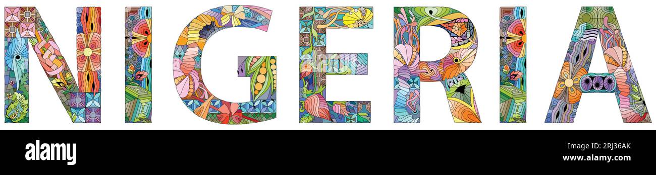 Vector word Nigeria. Hand-painted art design. Illustration for t -shirt ...