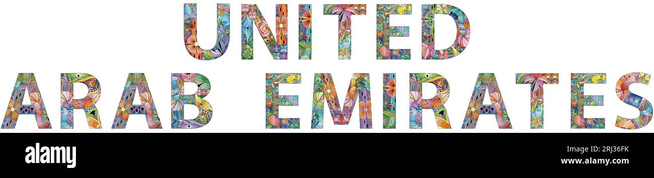 Vector words United Arab Emirates. Hand-painted art design ...