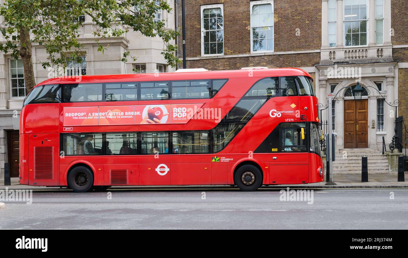 London, UK - July 29, 2023; Hybrid red double decker London bus for Go Ahead London Stock Photo ...