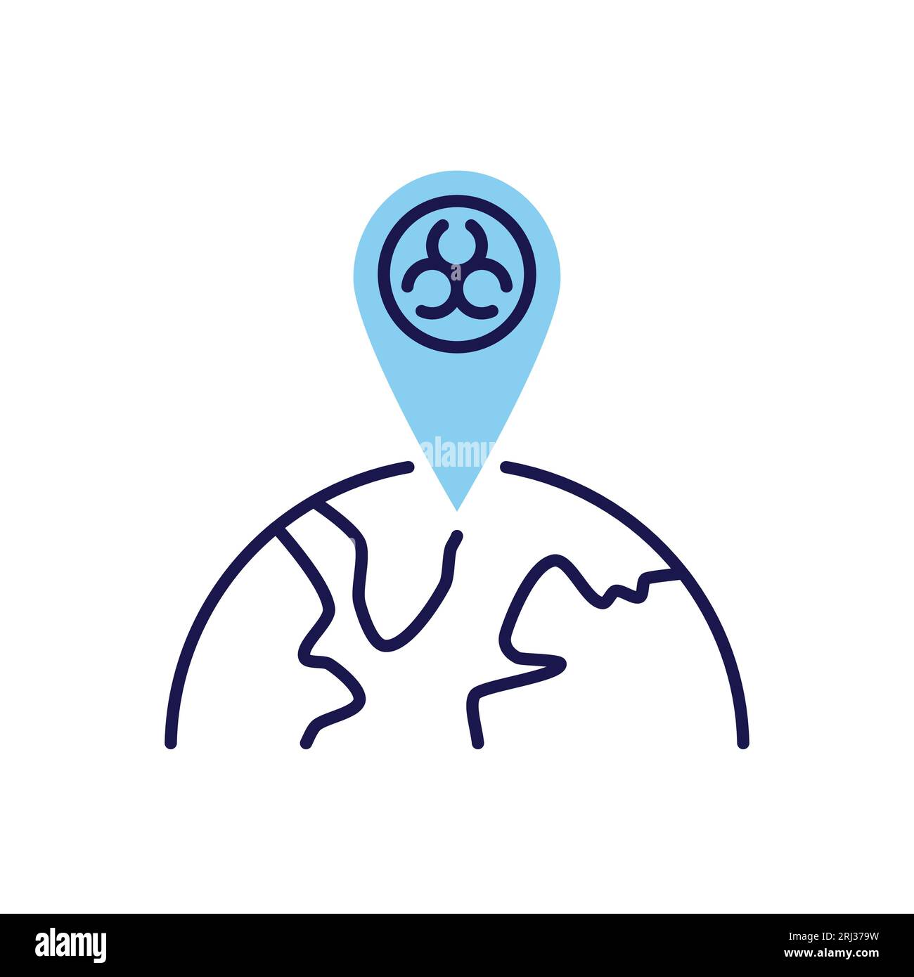 Epidemic related vector icon. Biohazard positioning mark on map ...