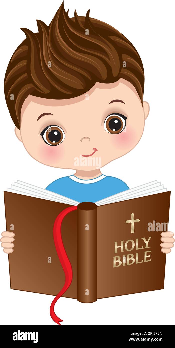 Vector Cute Little Boy Studying Bible Stock Vector Image & Art - Alamy