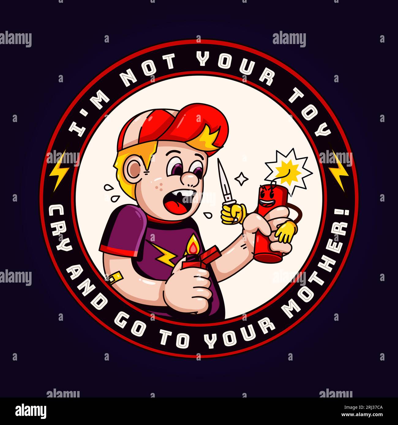 Little boy playing with firecrackers. Perfect for logos, t-shirts ...