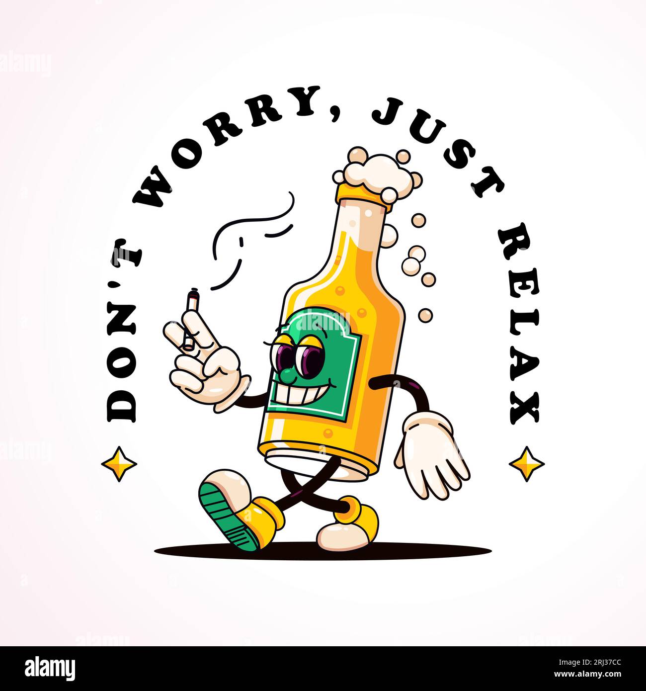 Walking beer bottle retro cartoon mascot. Perfect for logos, t-shirts ...