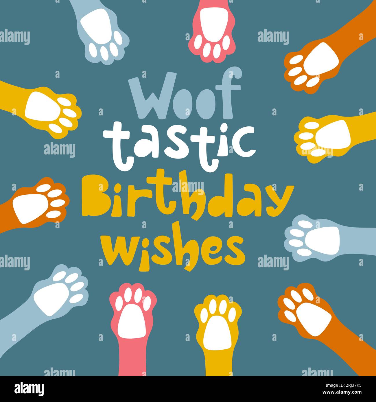 Woof tastic birthday handdrawn lettering greeting card for dogs party ...