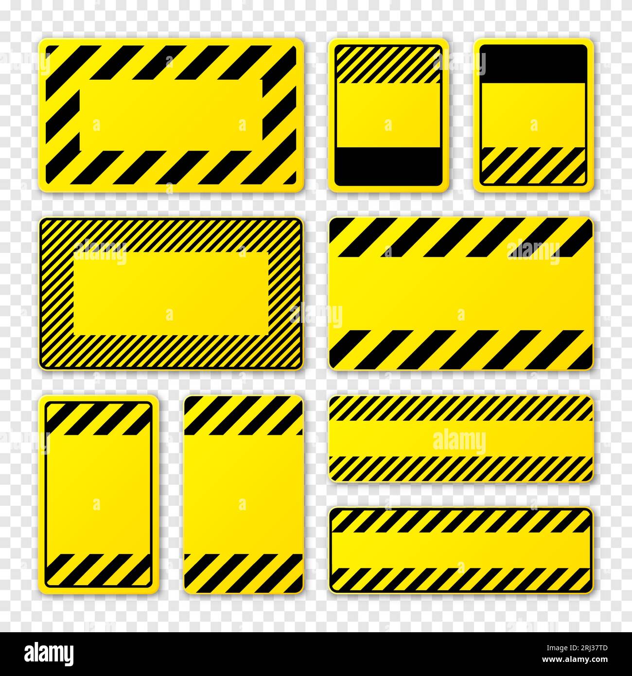 Various blank yellow warning signs with diagonal lines. Attention ...