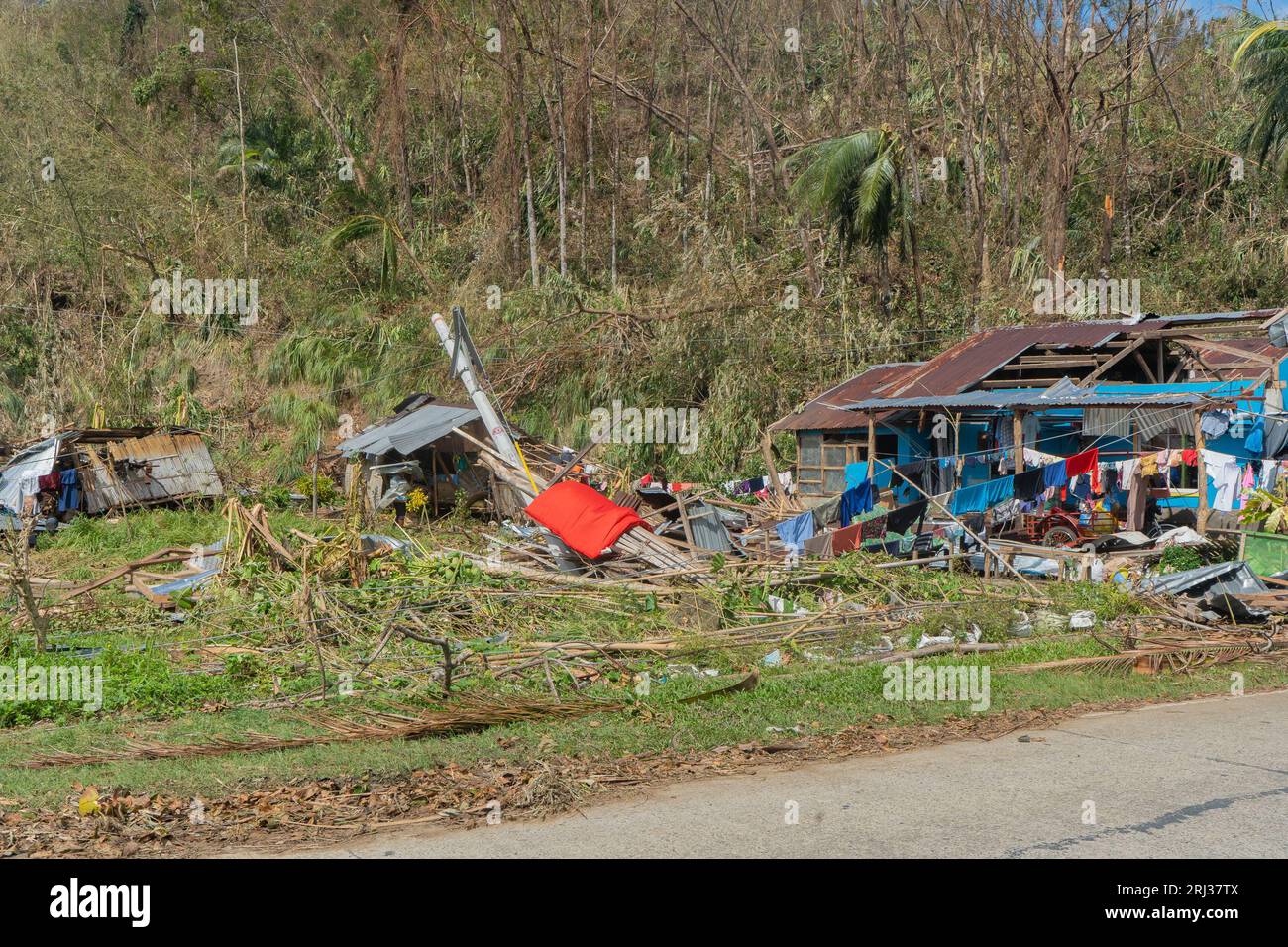 Aftermath of Typhoon Odette (Rai) in a coastal village in Southern Leyte, Philippines Stock ...