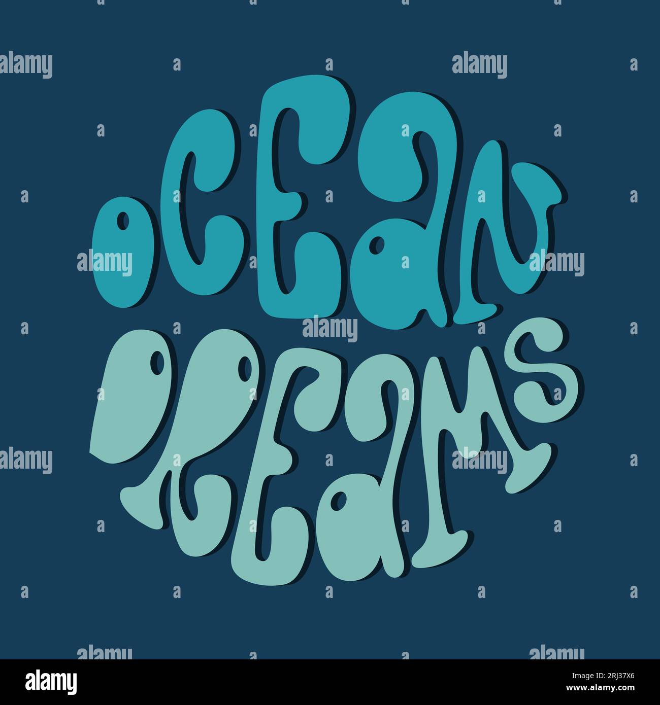 Ocean dreams handdrawn lettering composition in a round shape. Trendy ...