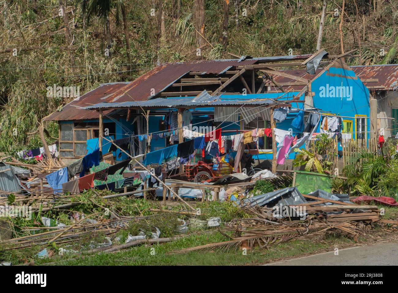 Aftermath of Typhoon Odette (Rai) in a coastal village in Southern Leyte, Philippines Stock ...