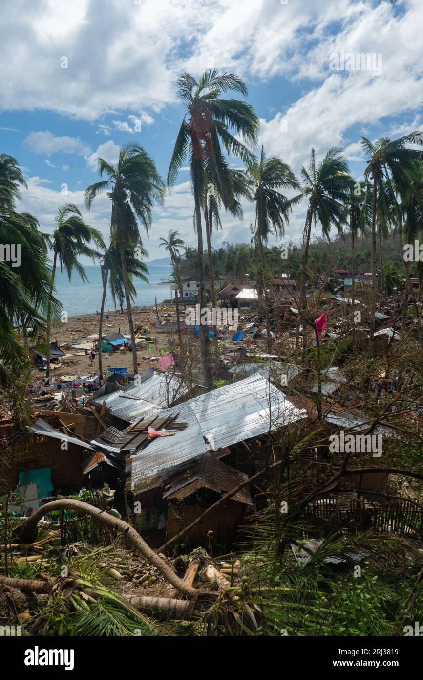 Aftermath of Typhoon Odette (Rai) in a coastal village in Southern Leyte, Philippines Stock ...