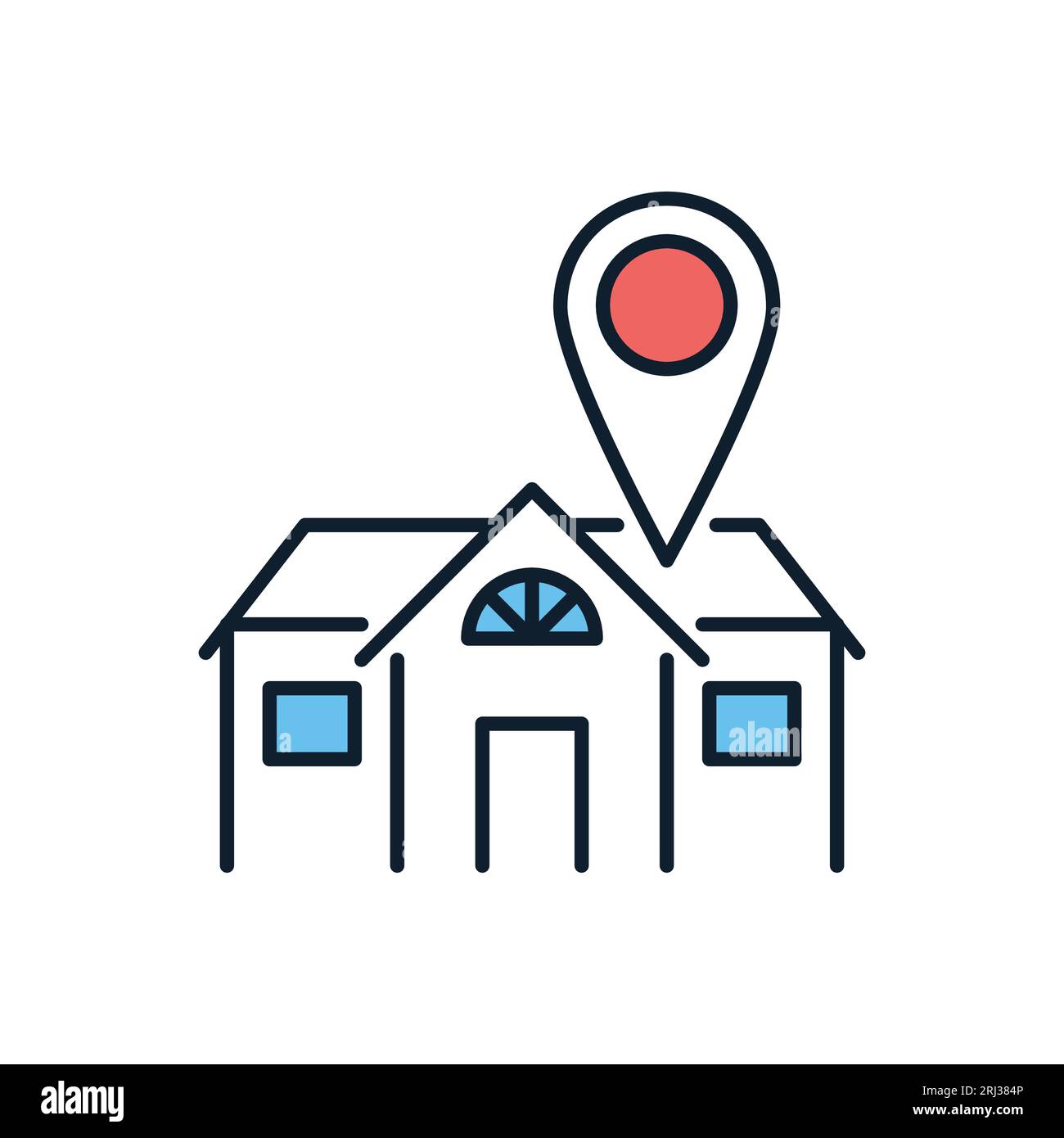 Stay Home related vector icon. House with a navigation position sign ...
