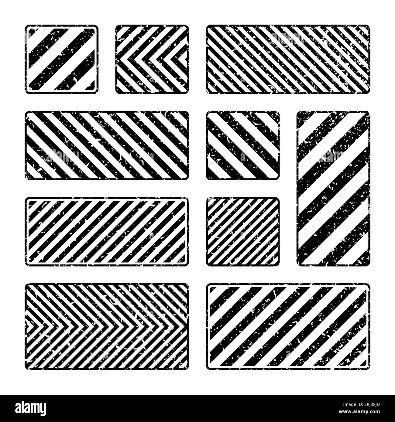 Various black grunge warning signs with diagonal lines. Old attention ...