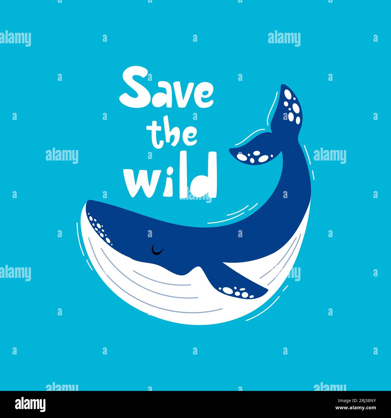 Save the wild lettering composition with cute whale. Handdrawn design ...