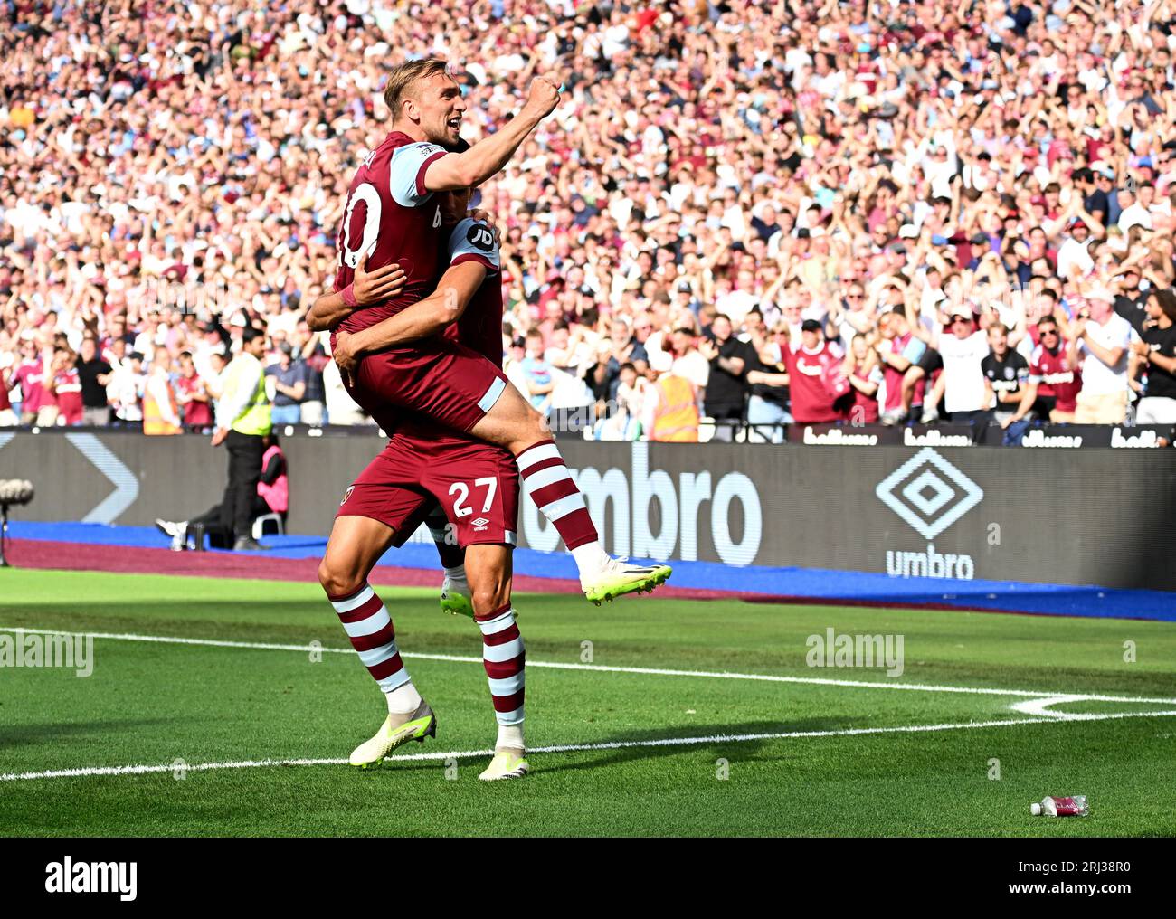 London, UK. 20th Aug, 2023. Nayef Aguard of West Ham Utd celebrates ...