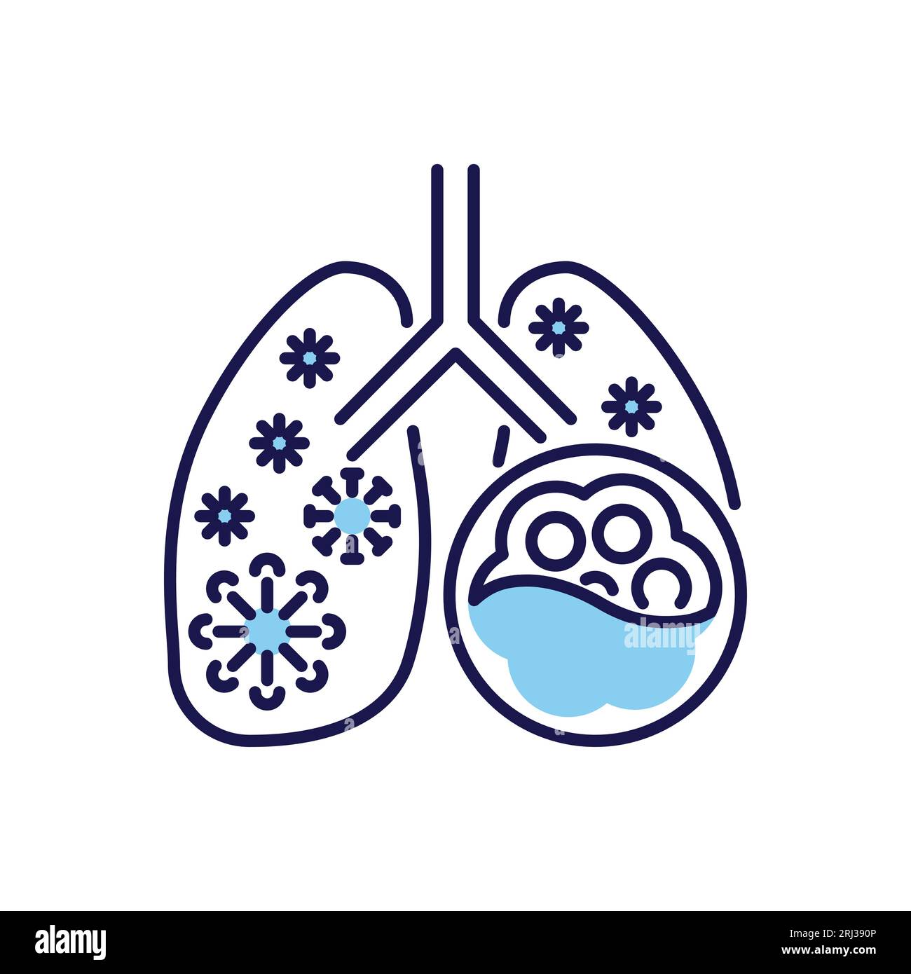 Pneumonia related vector icon. Lungs with alveoli and coronavirus ...