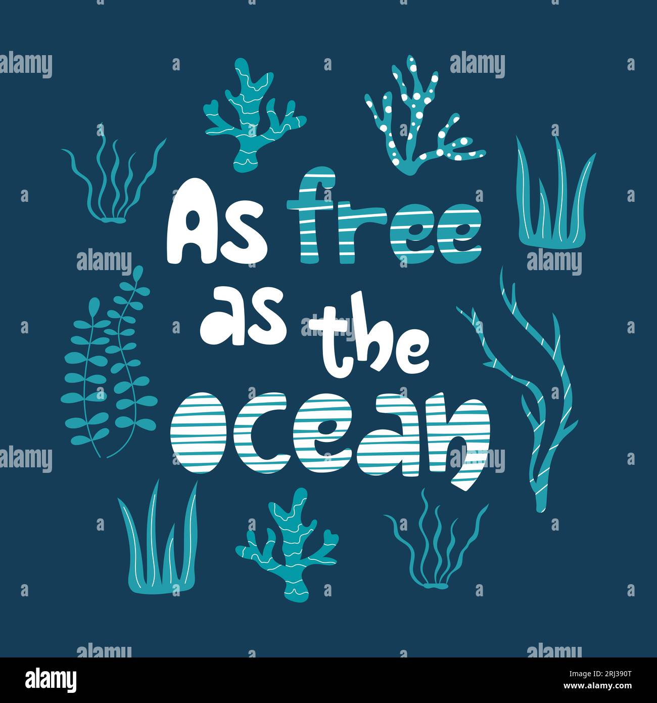 Cute lettering composition As free as the ocean with texture. Handdrawn ...