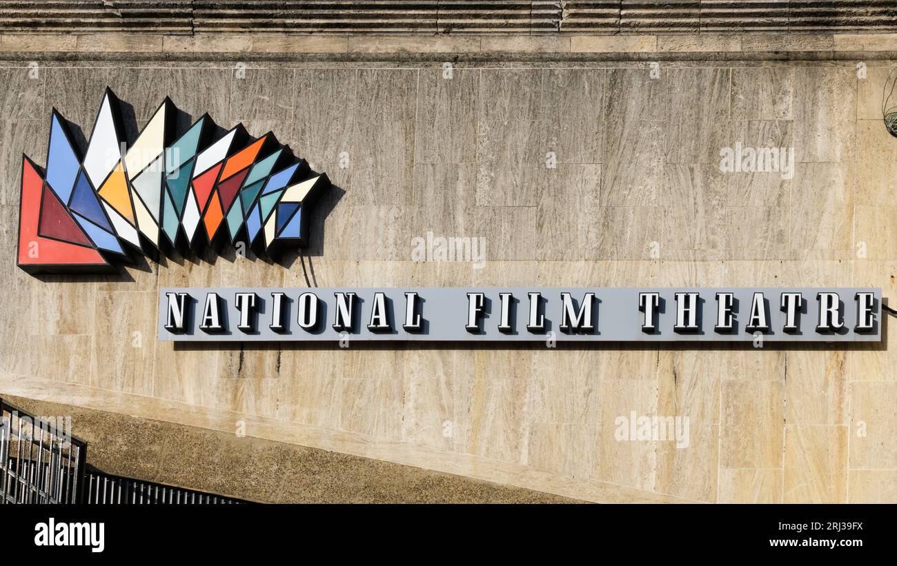 London, UK - July 28, 2023; Sign for National Film Theatre with logo on ...