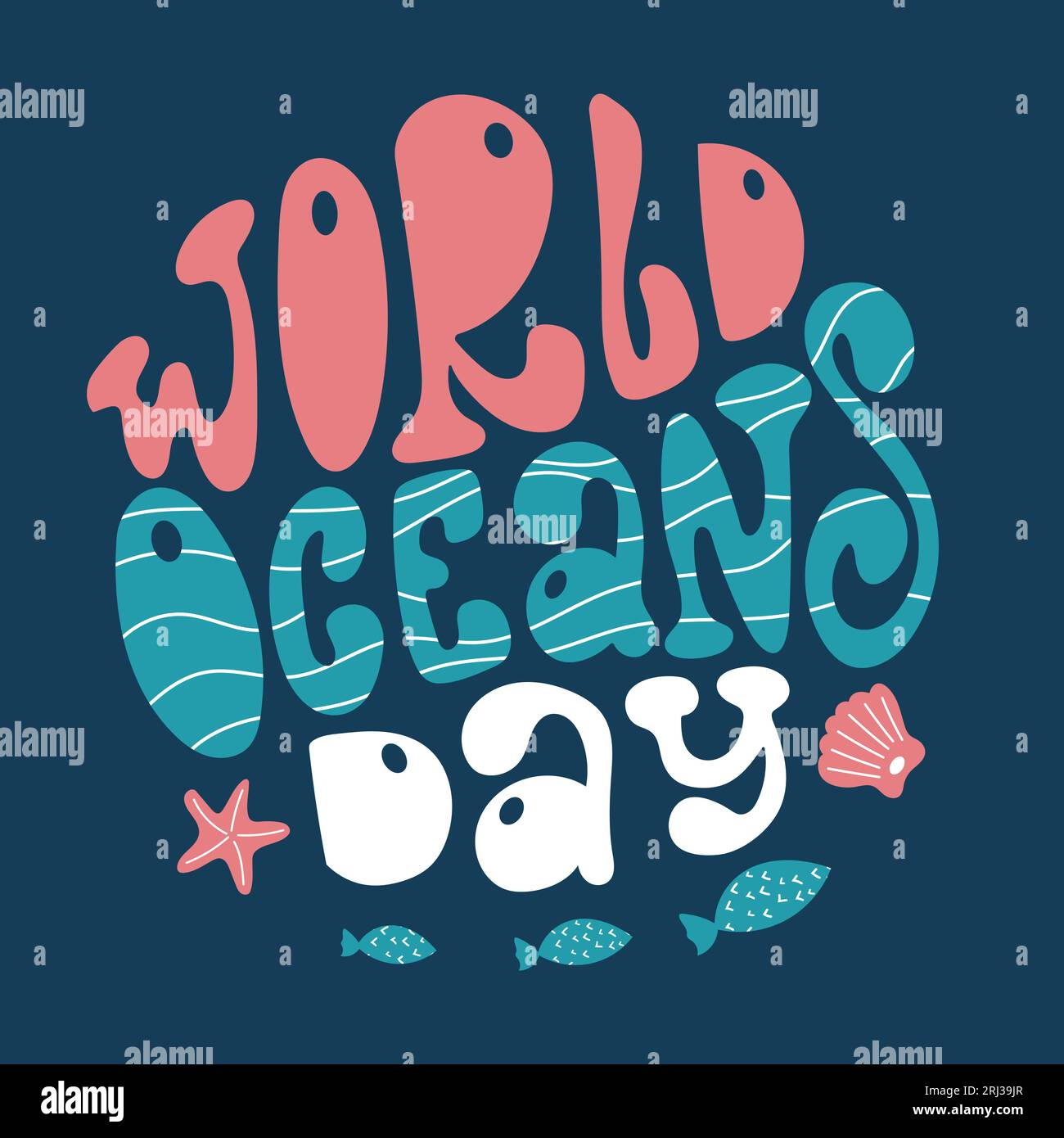 World oceans day lettering with sea creatures Stock Vector Image & Art ...