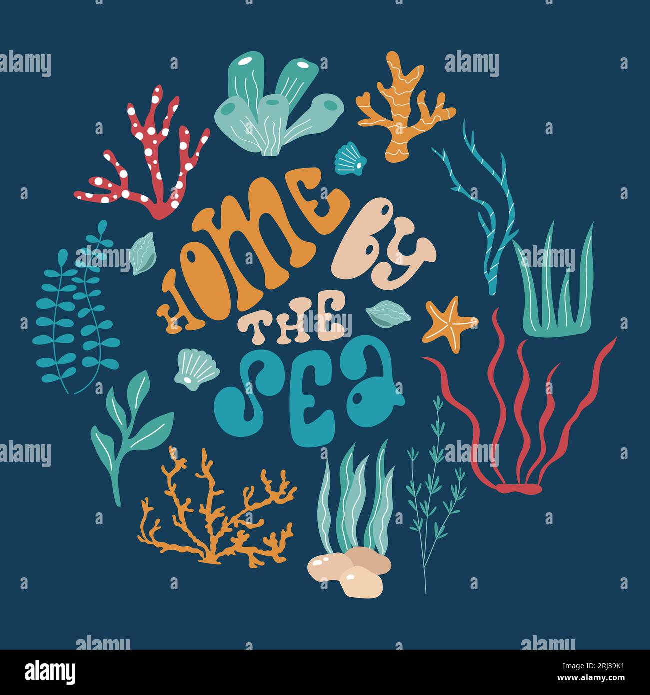 Handdrawn lettering Home by the sea with corals Stock Vector Image ...