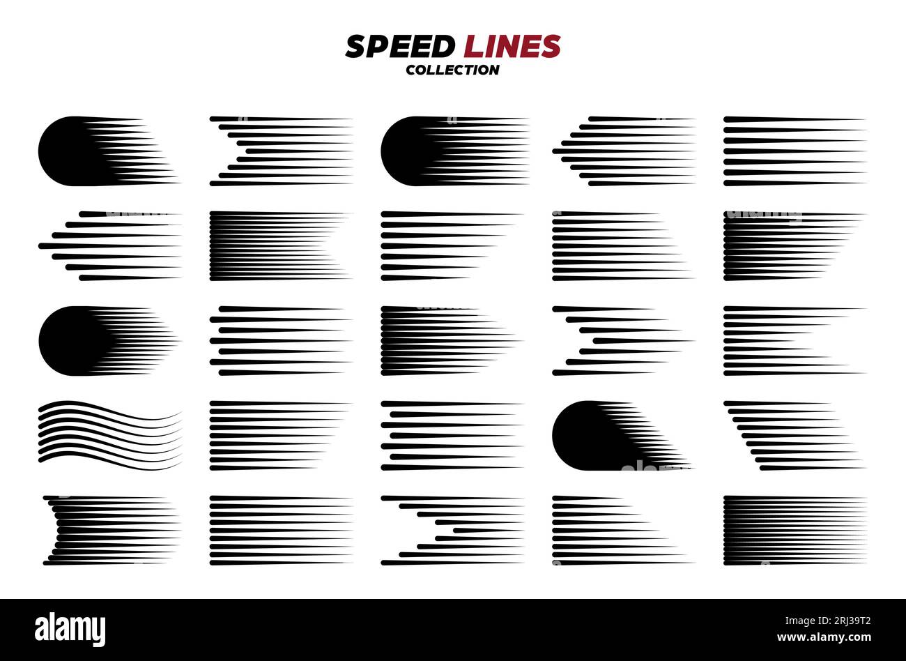 Black cartoon or comic speed lines with round corners. Simple line with ...