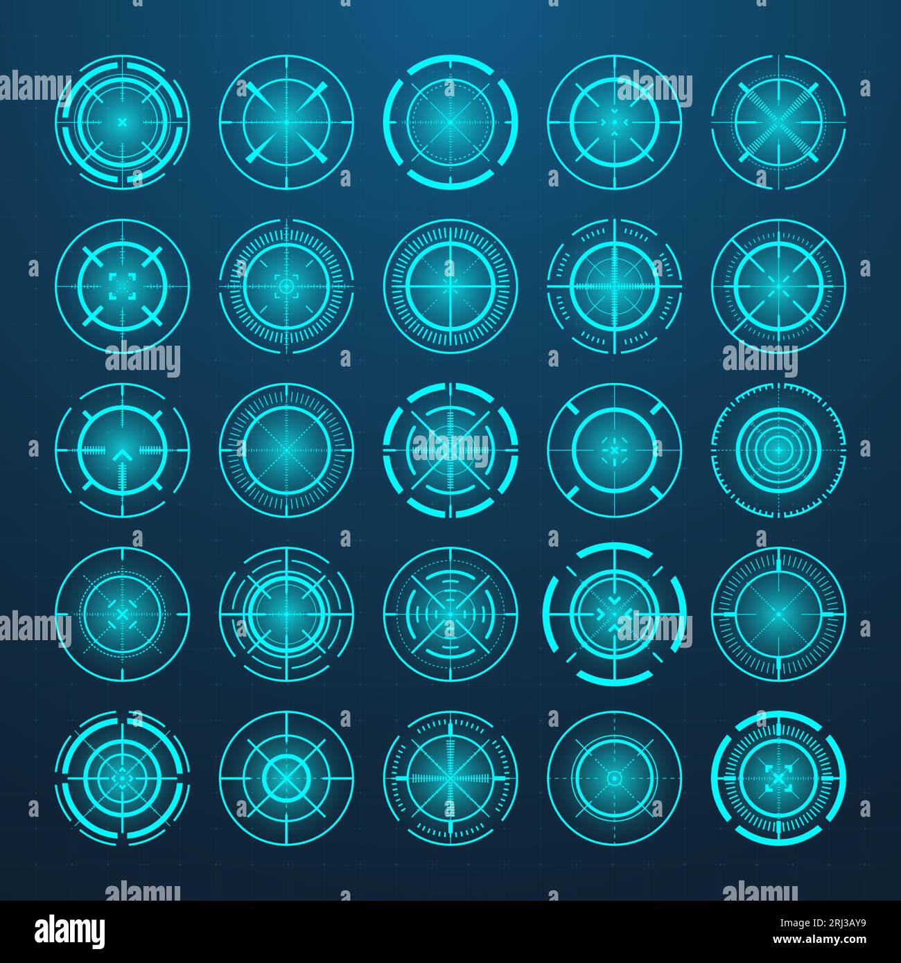 Crosshair, gun sight vector icons. Bullseye, black target or aim symbol ...