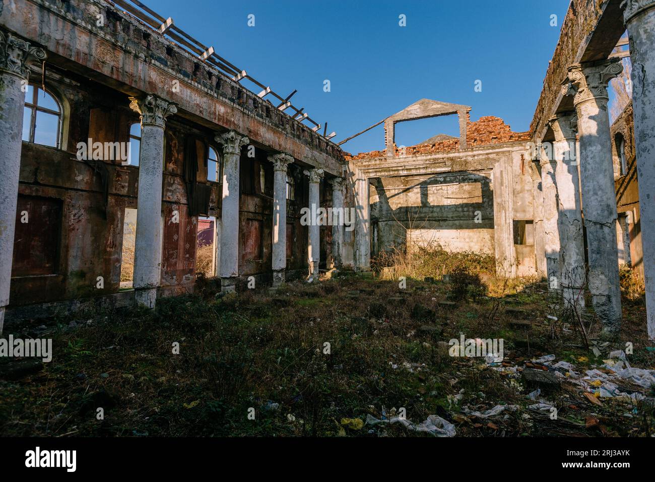Ruined theater. Consequences of disaster, explosion, bombing, war or ...
