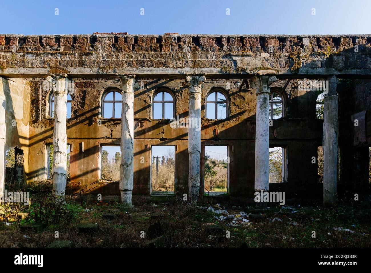 Ruined theater. Consequences of disaster, explosion, bombing, war or ...