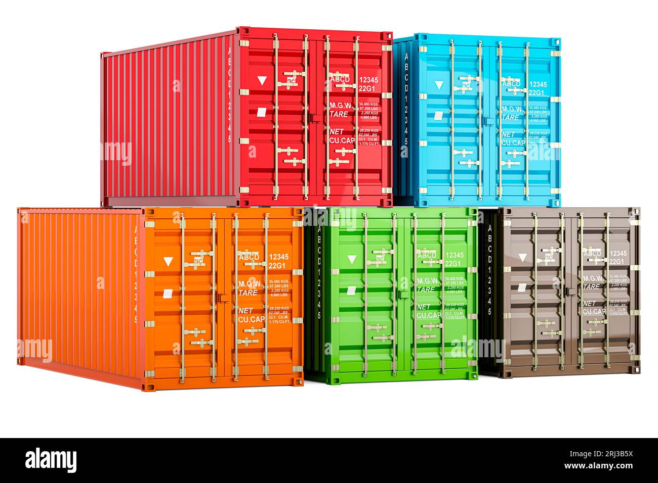 Stack of cargo containers. 3D rendering isolated on white background Stock Photo - Alamy