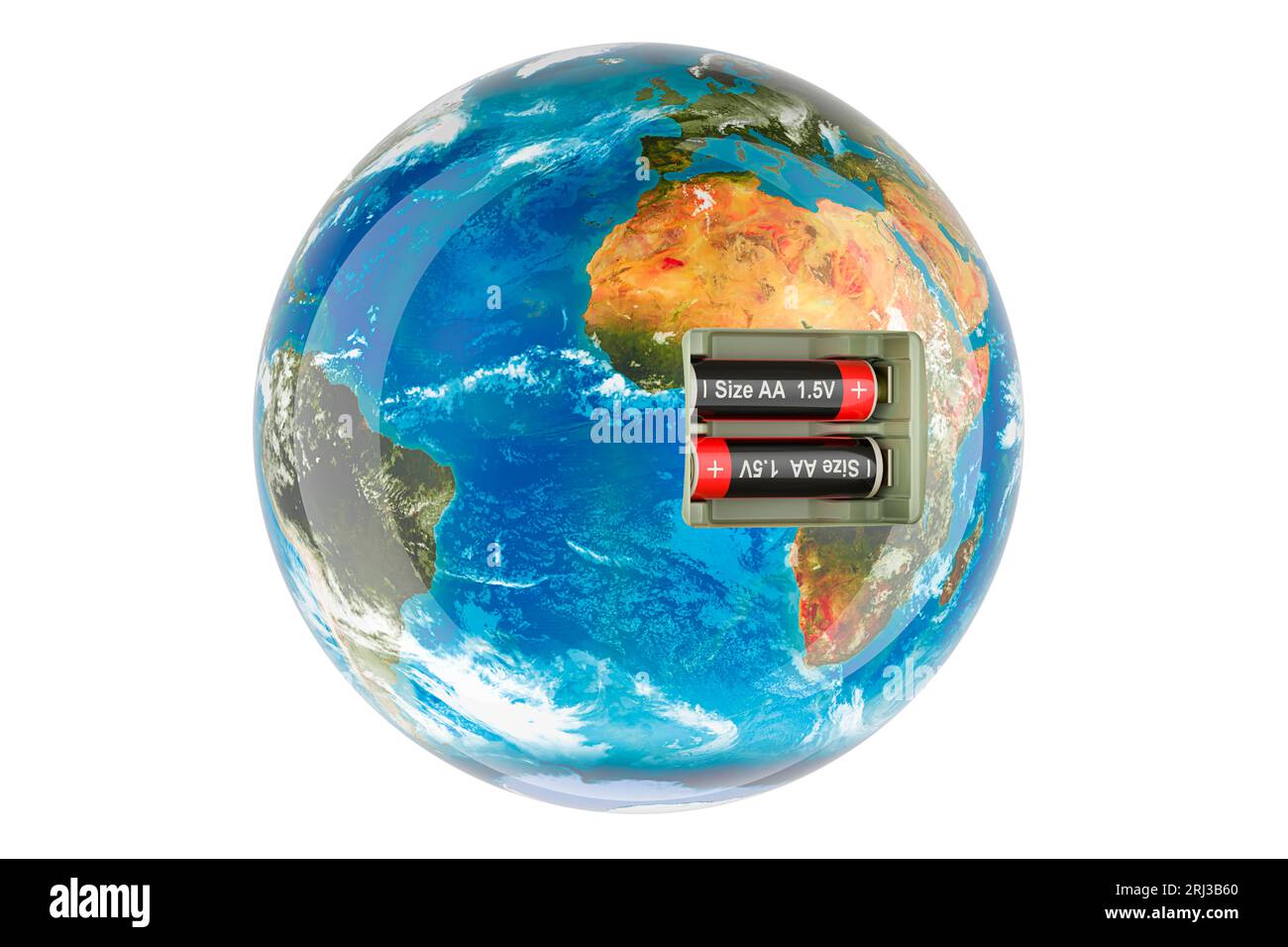 Earth Globe with batteries inside. Renewable energy concept. 3D ...