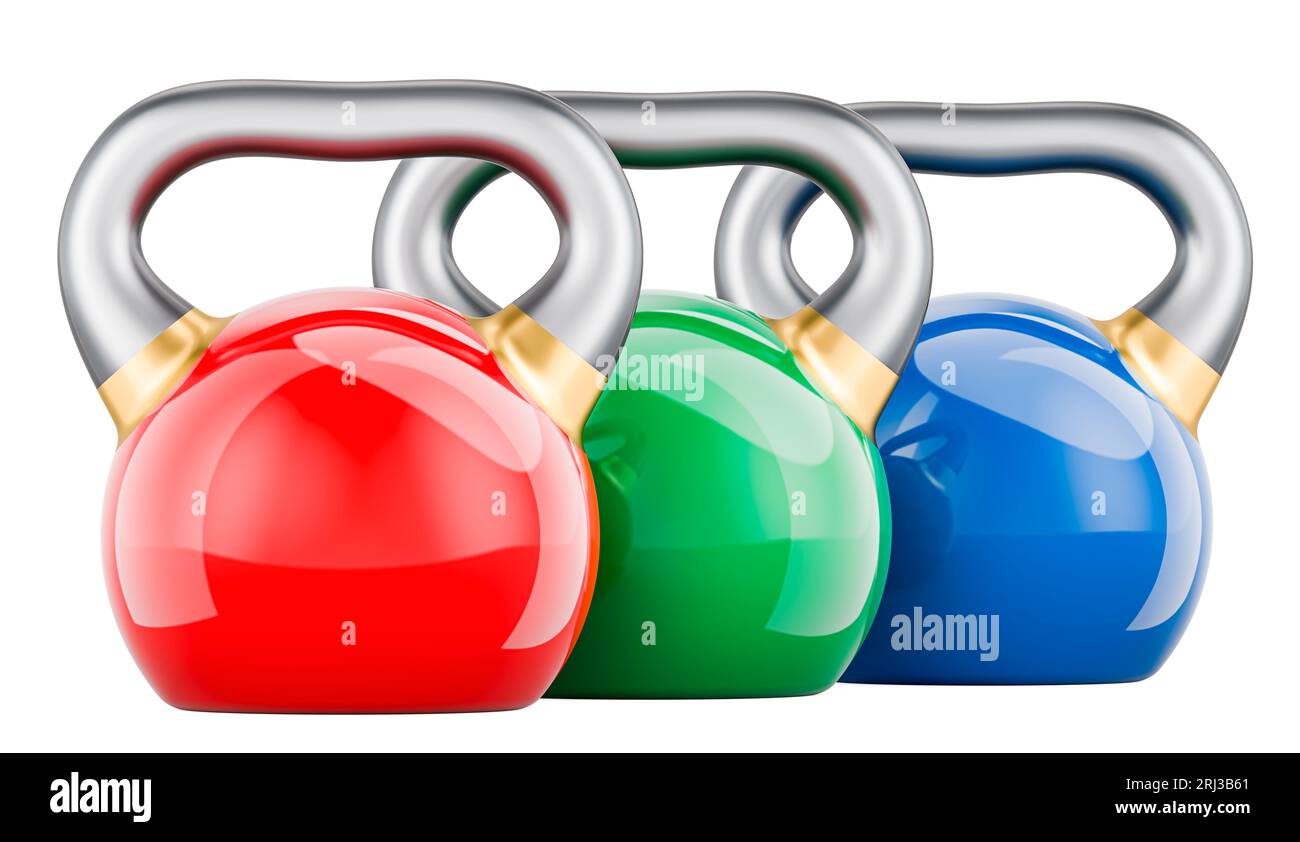 Set of colored kettlebells, 3D rendering isolated on white background Stock Photo - Alamy