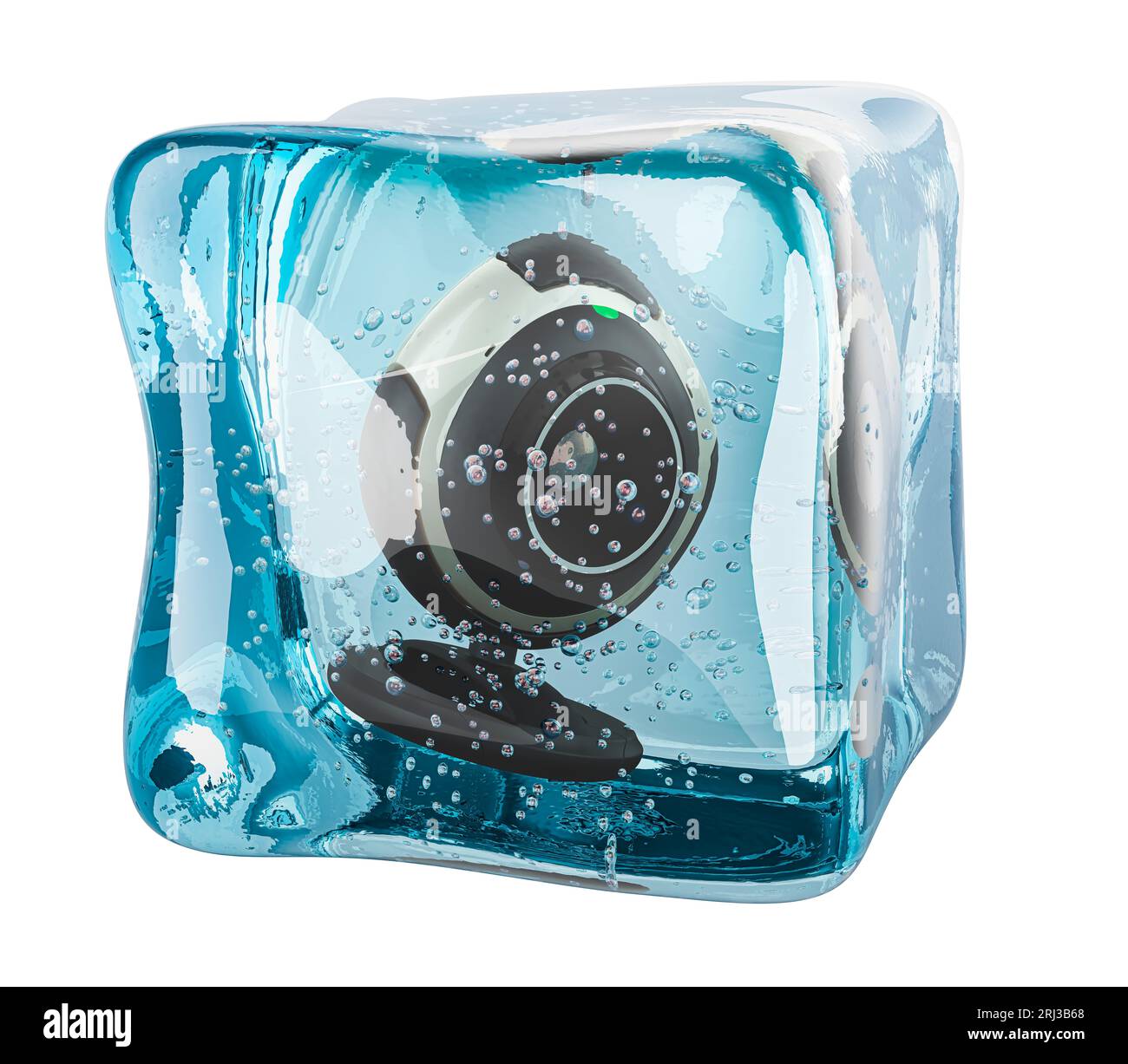 Webcam frozen in ice cube, 3D rendering isolated on white background ...