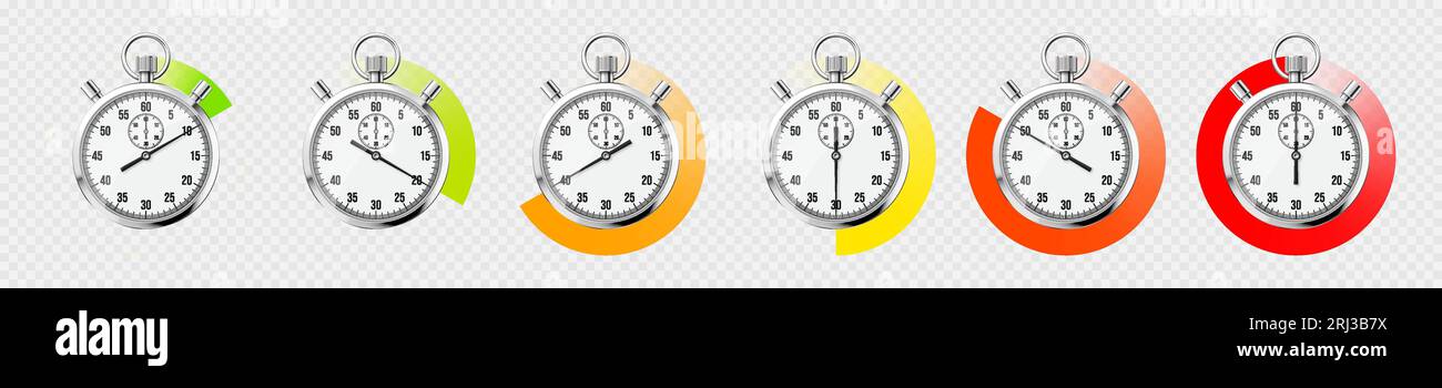 Realistic classic stopwatch. Shiny metal chronometer, time counter with ...