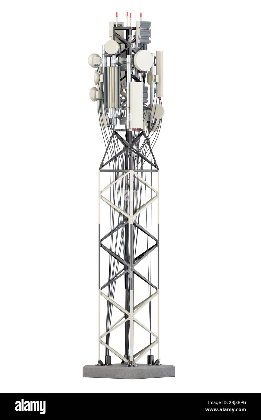 Cell site, mobile tower. 3D rendering isolated on white background ...