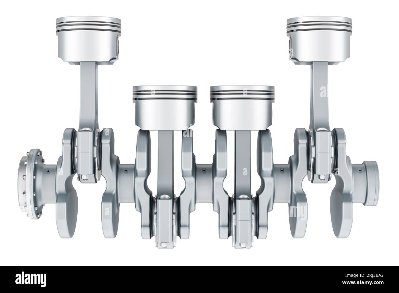 V4 engine pistons on crankshaft, 3D rendering isolated on white ...