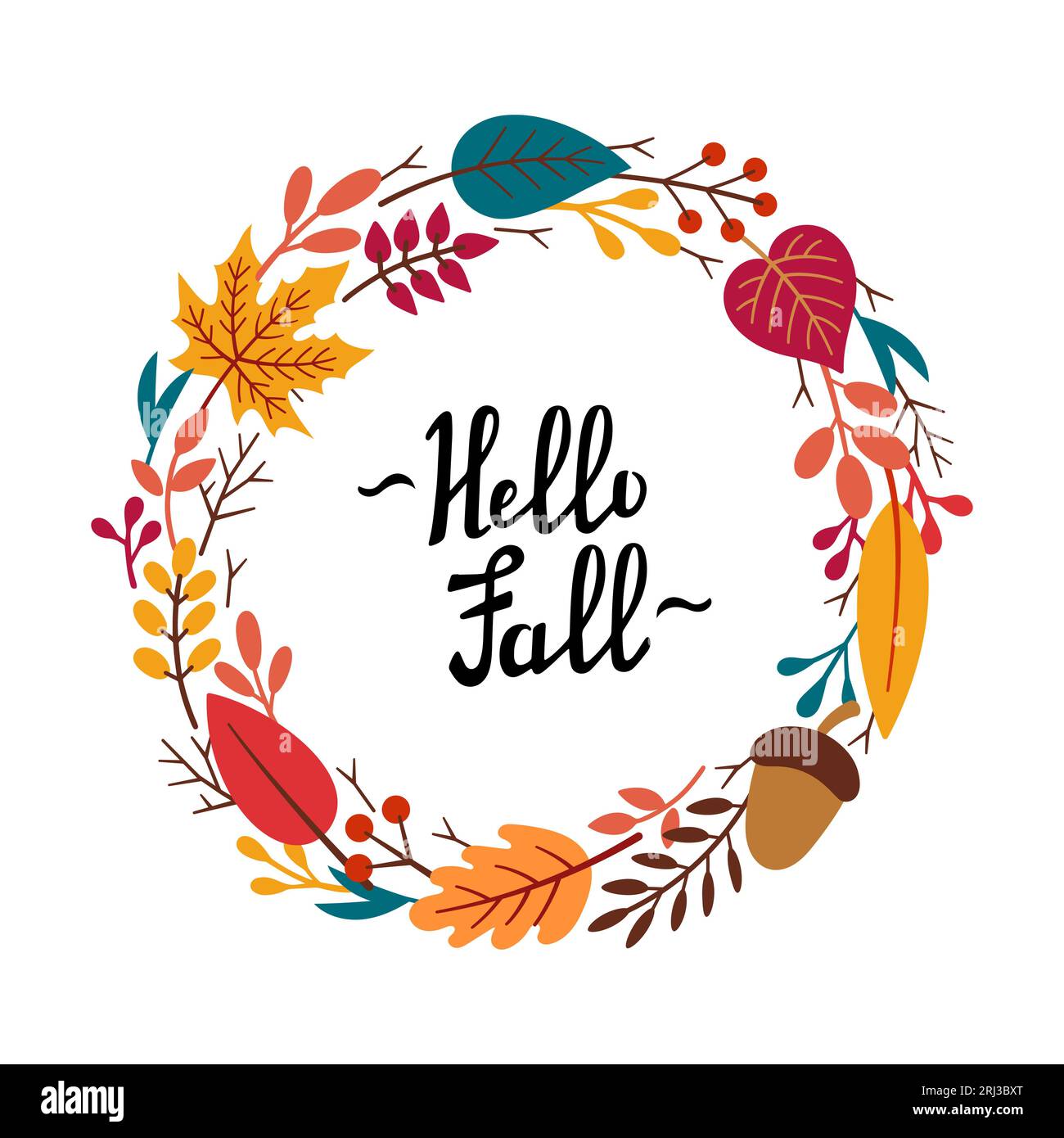 Autumn decorative round frame, template with autumn elements - leaves ...