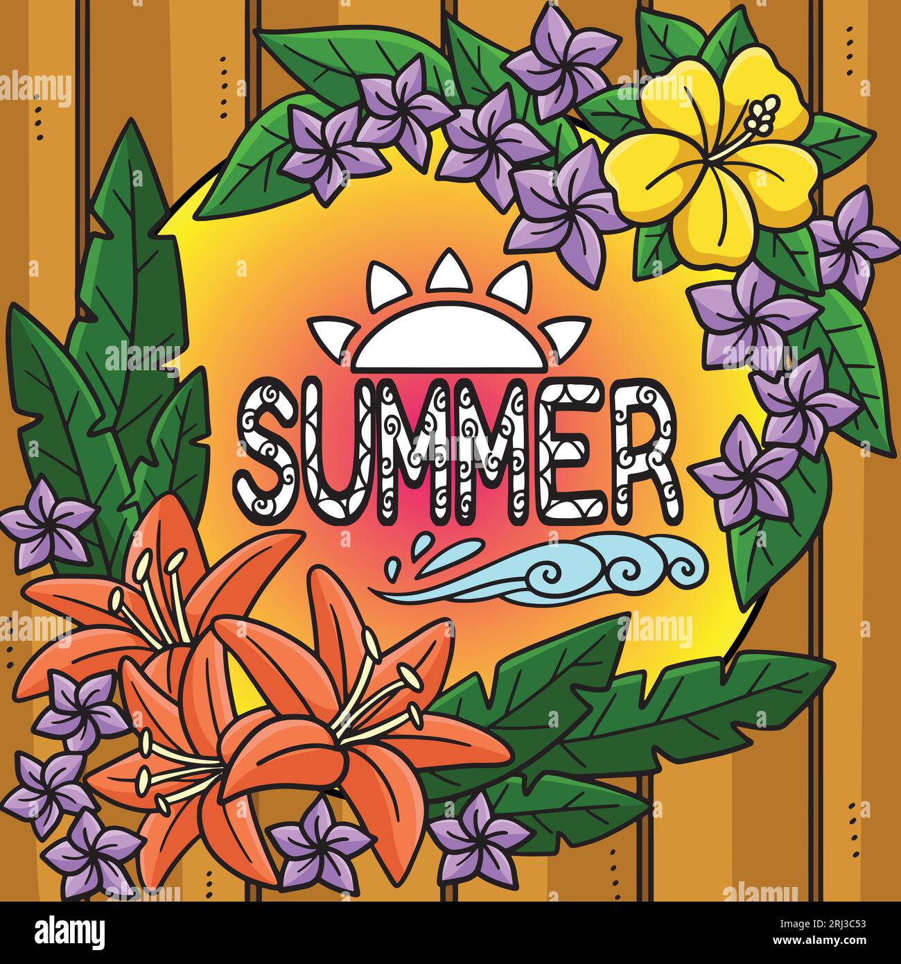 Summer with Flower Colored Cartoon Illustration Stock Vector Image ...