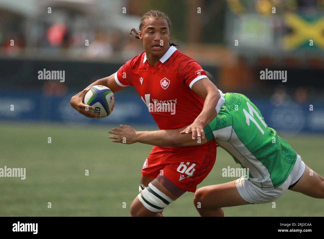 Langford, Can. 20th Aug, 2023. Canada's Elias Hancock holds off Mexico ...