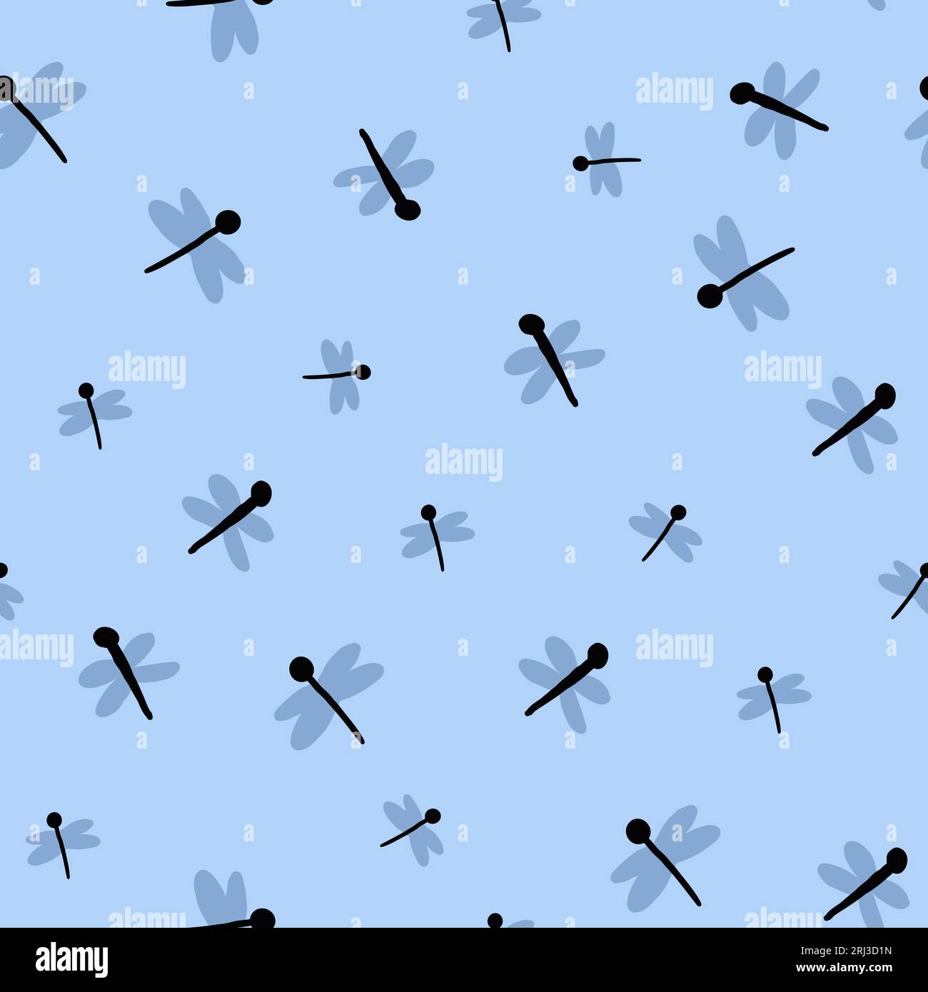 Cute pattern with dragonflies on light blue. Spring insects children ...