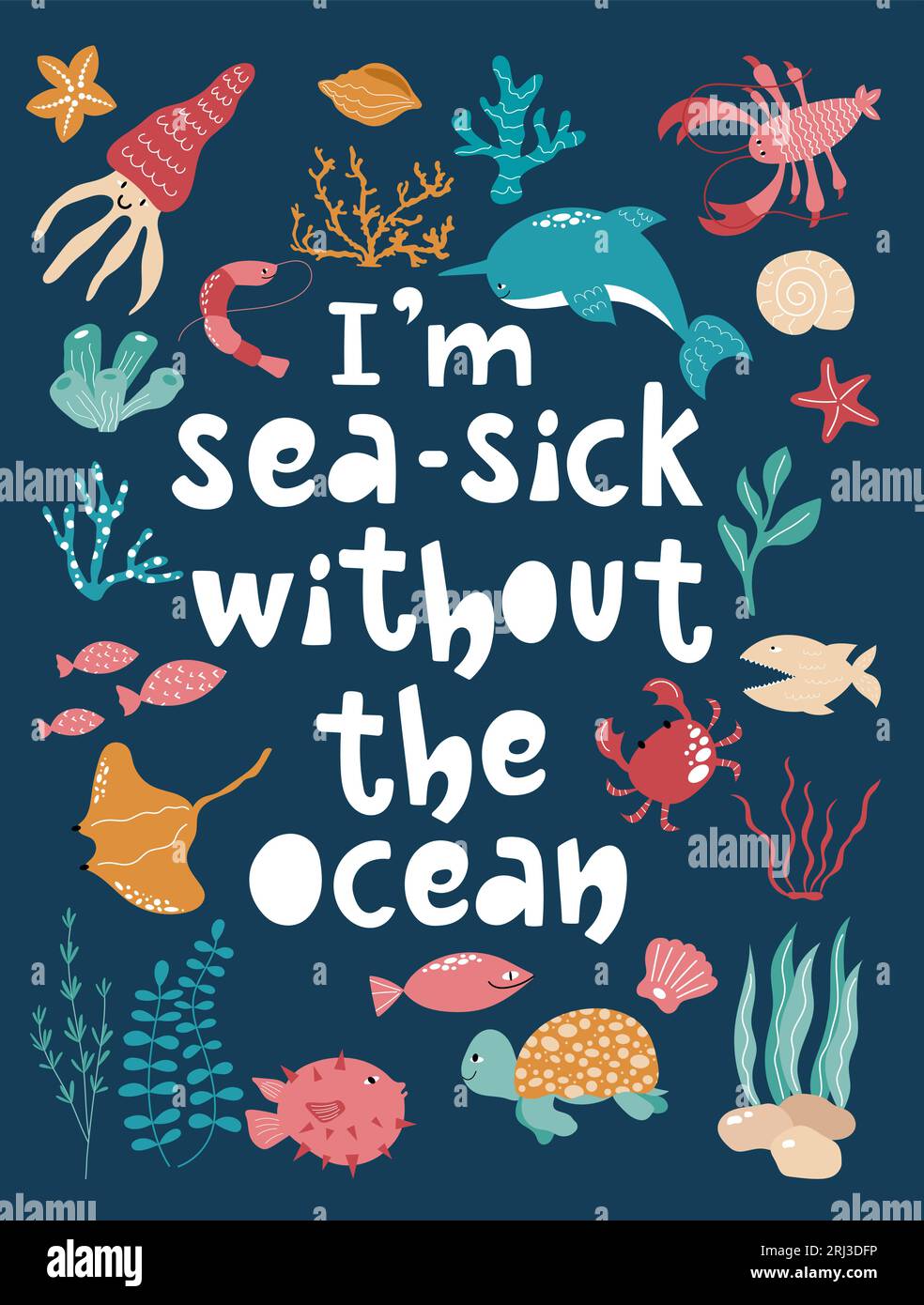 I am sea sick without the ocean handdrawn lettering poster with sea ...