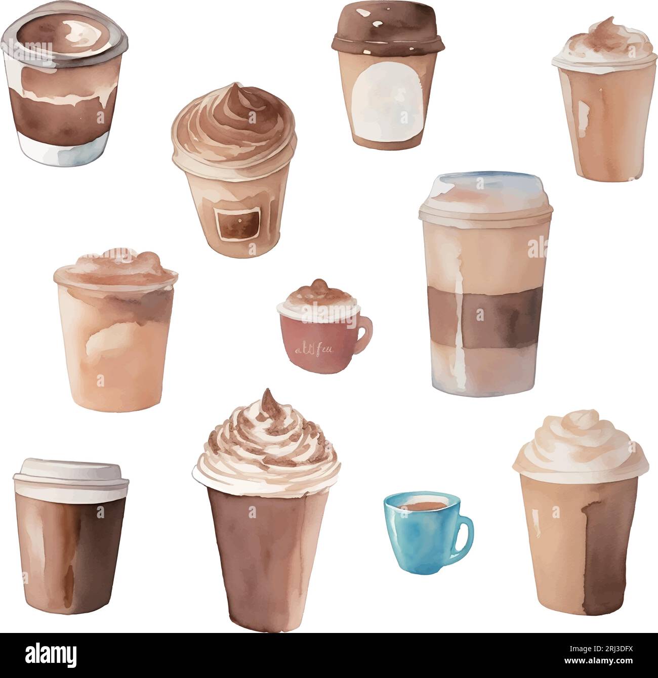 Coffee set. Hand drawn watercolor illustration isolated on white ...