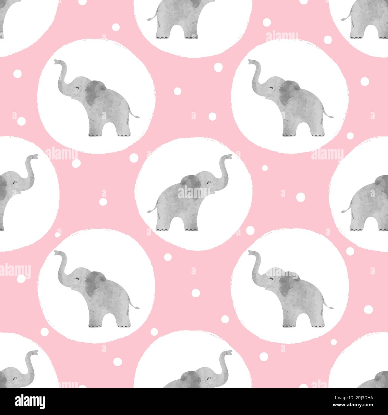 Watercolor cute elephants pattern. Vector seamless dotted background ...