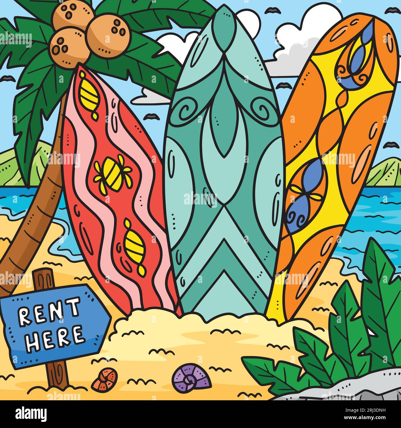 Summer Surf Board Colored Cartoon Illustration Stock Vector Image & Art ...