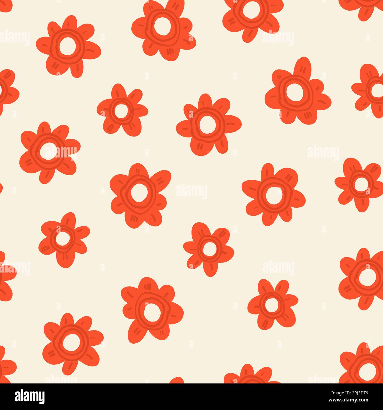 Cute pattern with hand drawn red flowers, hand drawn daffodils, simple ...