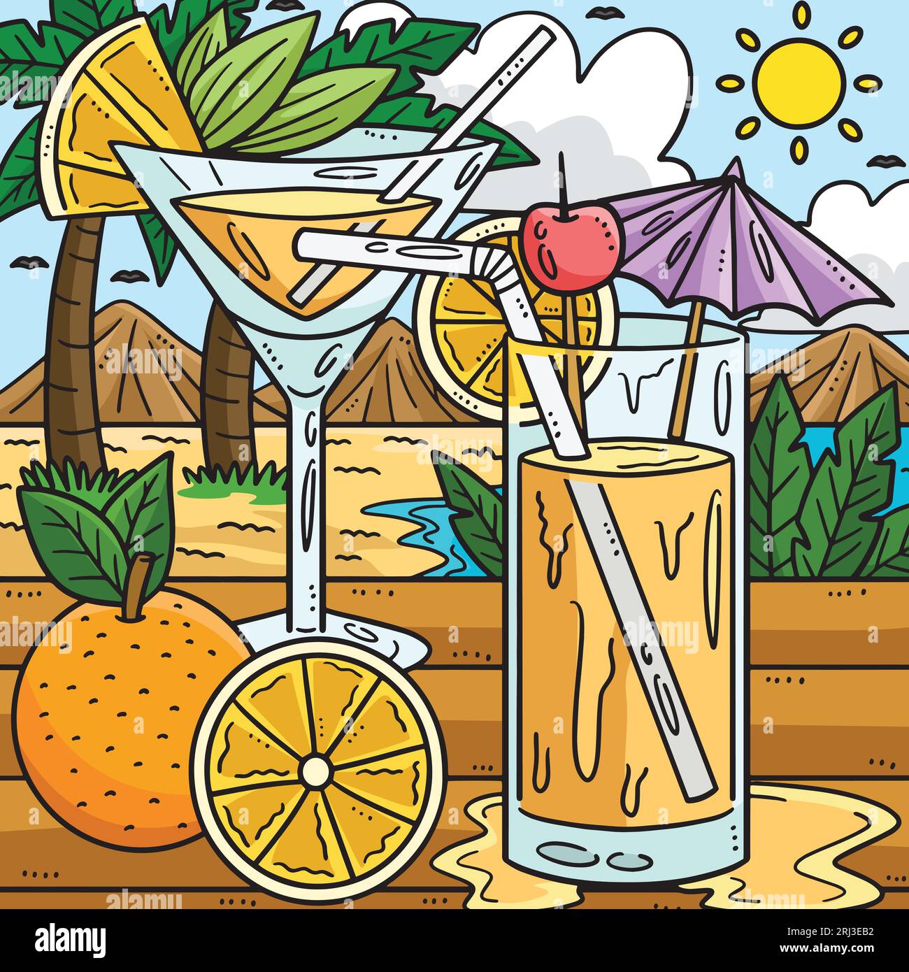 Summer Cocktail on the Beach Colored Cartoon Stock Vector Image & Art ...