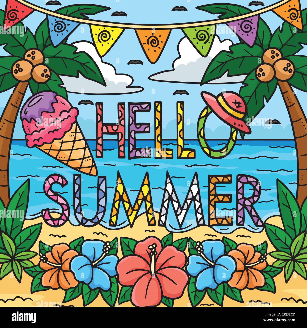 Hello Summer Colored Cartoon Illustration Stock Vector Image & Art - Alamy